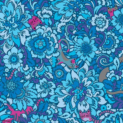 Elegant Kitties Blue Cheeto's World Cotton 44"/45" Fabric Per Yard – Famore