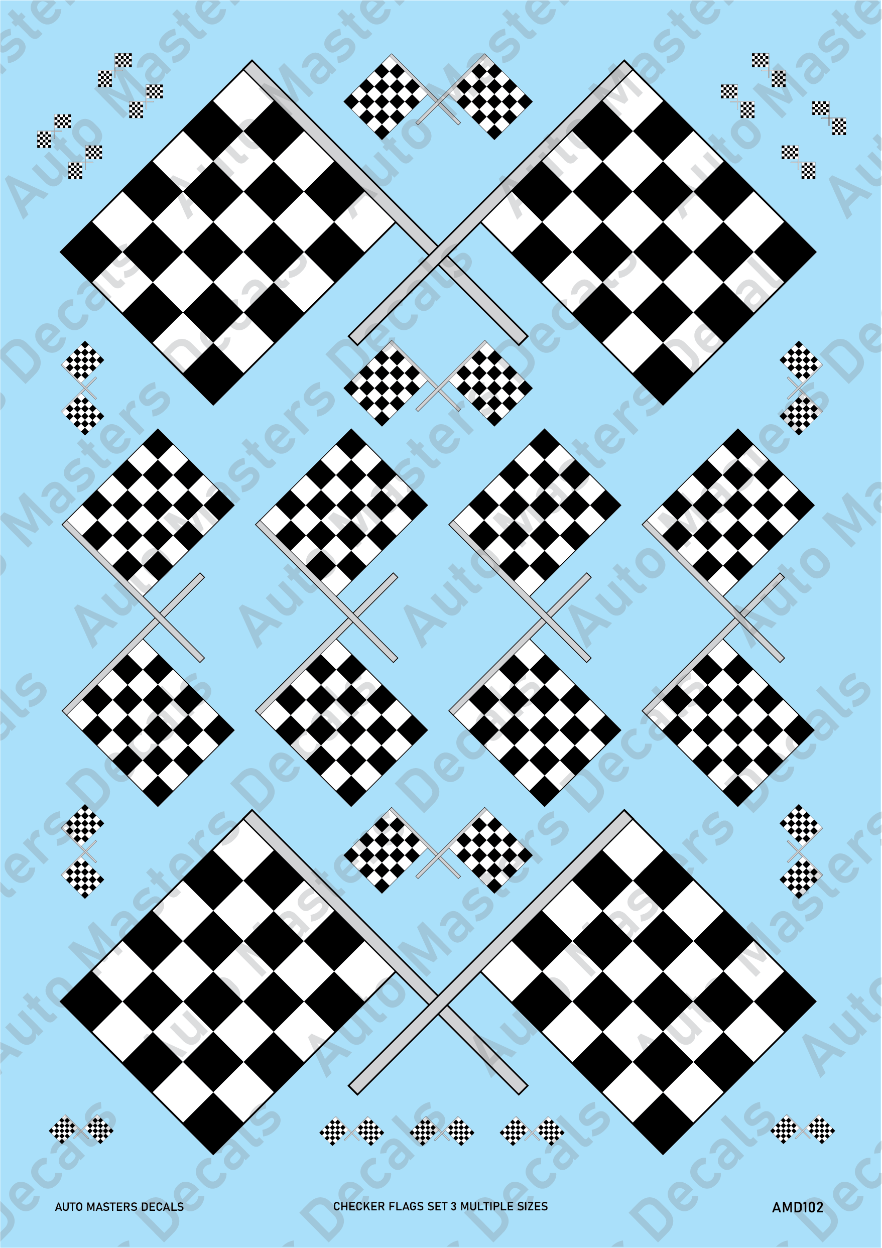 Auto Masters Decals Checkered Flags Decal Set Multiple Sizes Set 3 – Famore