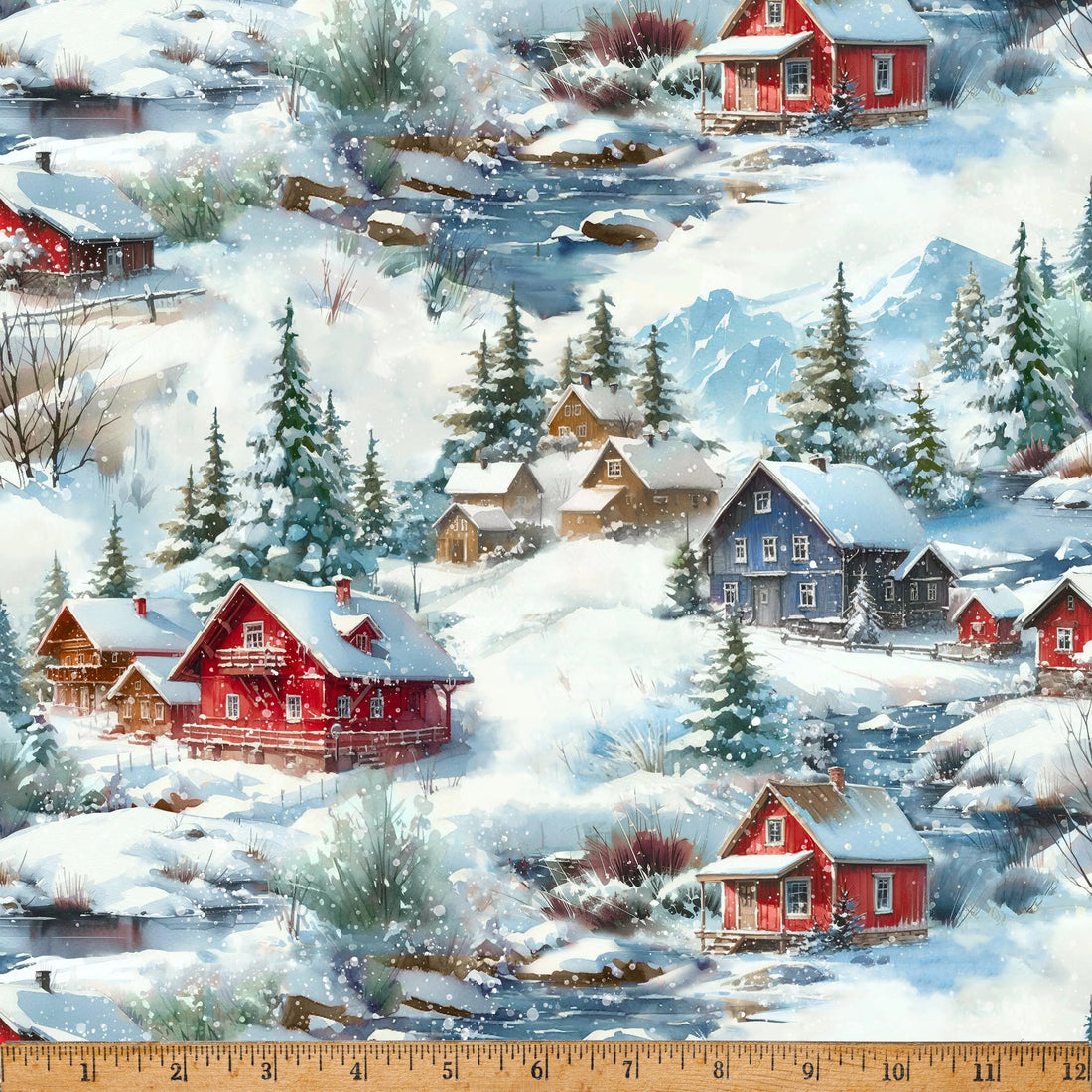 Cozy Tidings Winter Snow Village 43"/44" Fabric Per Yard – Famore